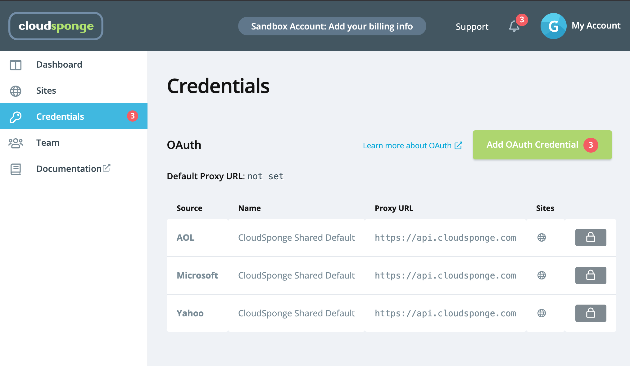 Default OAuth Credentials are Visible - CloudSponge